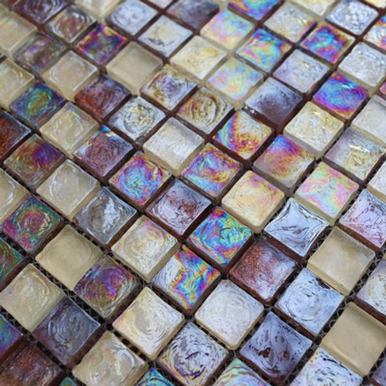 Sugar White Purple Rainbow Glass Mosaic Tile Backs... – Grandado