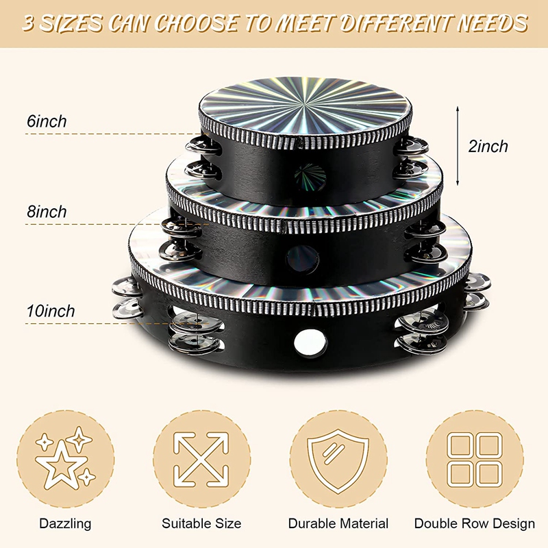 6/8/10 zoll strahlend Zweireihig Tamburine Musical... – Grandado