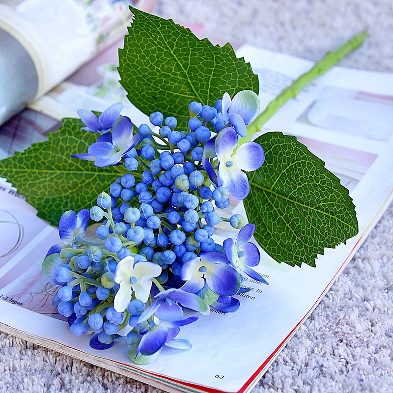 Short branch Hydrangea fruit with green leaf silk+... – Grandado
