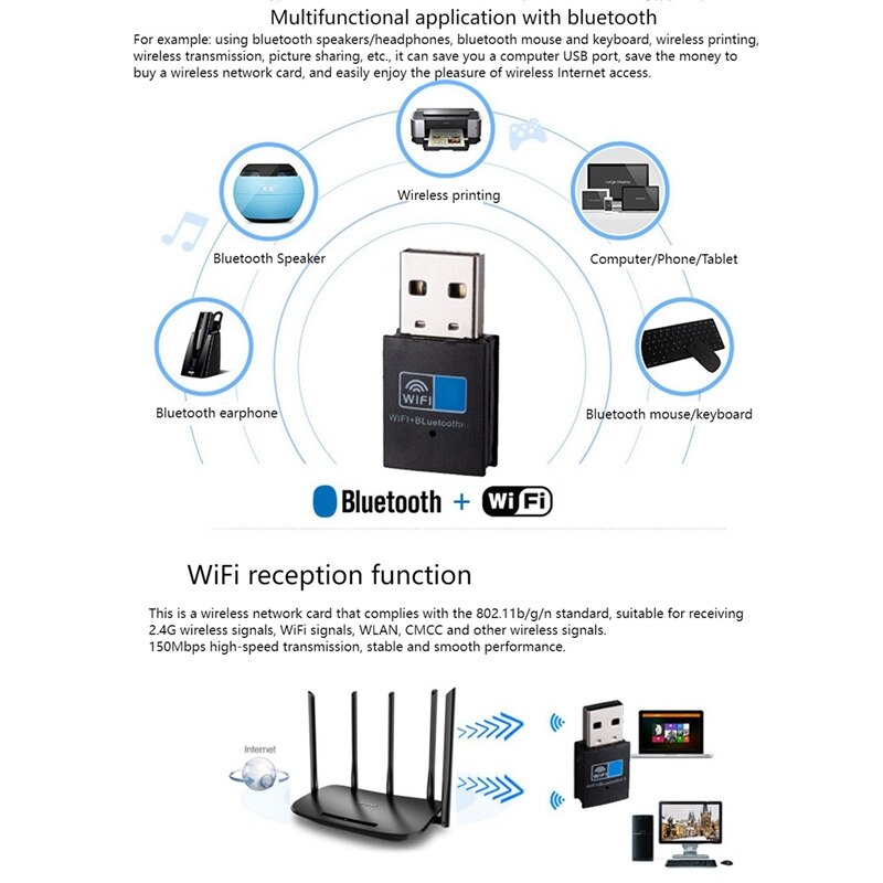 USB WiFi Bluetooth Adapter, Bluetooth 4.2 150Mbps ... – Vicedeal