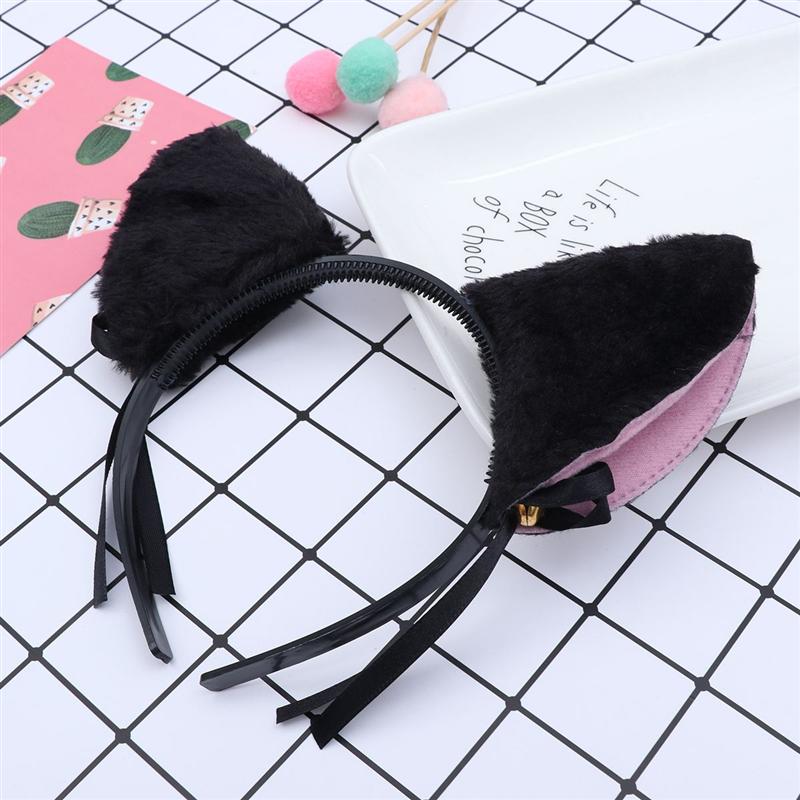 1 pc Cat Ear Headband Black Plush Cute Bowknot Hai... – Grandado