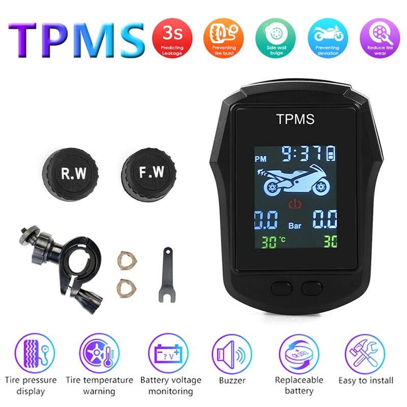 Motorcycle TPMS LCD Digital Tire Pressure Monitor ... – Grandado