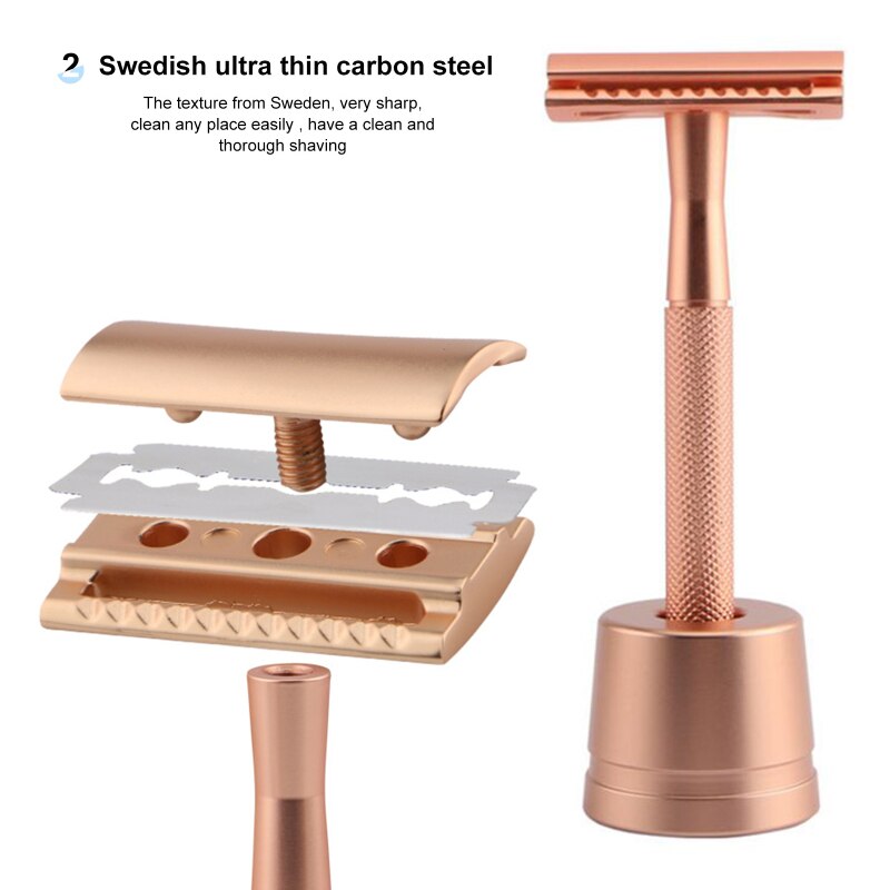 Safety Razor Rose Gold With Stand Reusable Razor E... – Vicedeal
