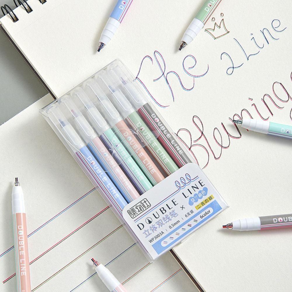 6 Teile/satz Bunte Doppel Linie Stift Textmarker L... – Grandado