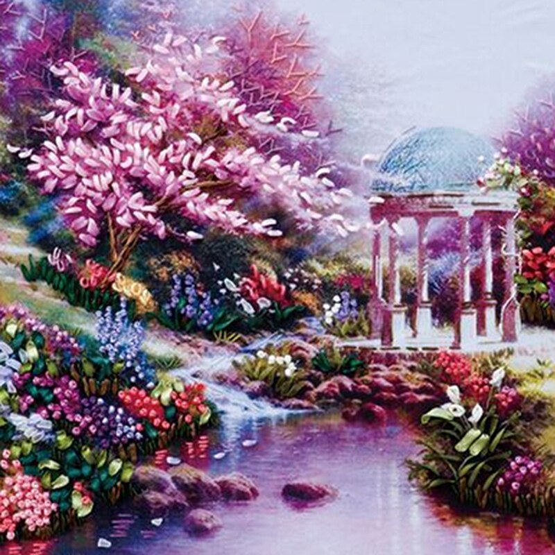 60X50cm Cherry Garden DIY Ribbon Embroidery 3D Emb... – Grandado