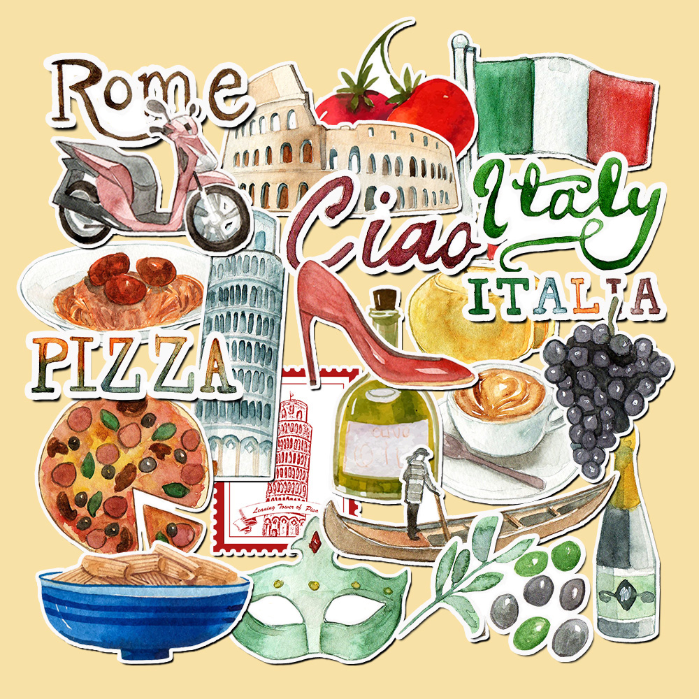 Set of 23 Watercolor Italy Travel Stickers - Add a... – Grandado