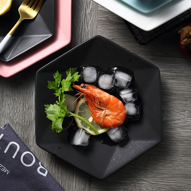 Nordic Ceramic Matte Six-sided Plate Steak Pizza W... – Grandado