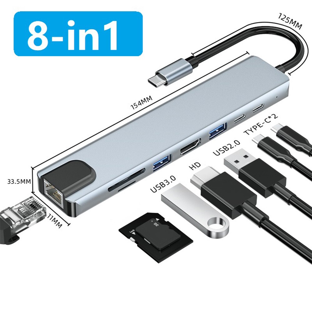 8 in 1 USB 3.0 Hub For Laptop Adapter PC Computer ... – Vicedeal