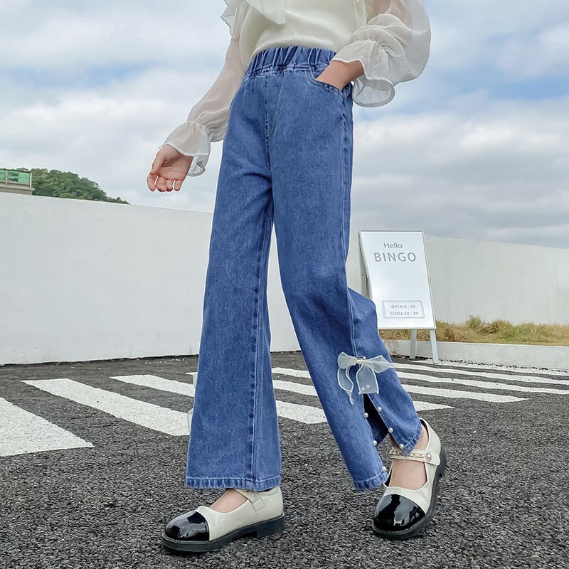 Girls Bowknot Split Jeans 2022 Spring Summer Wide ... – Grandado