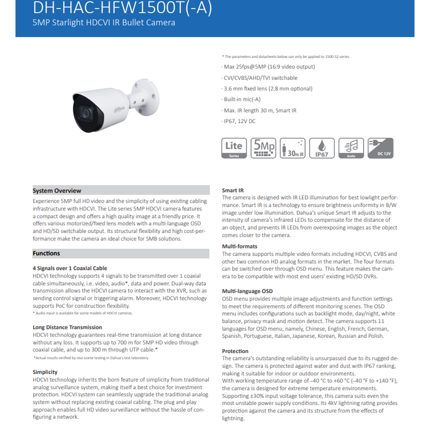 Dahua 5MP HDCVI Camera HAC-HFW1500T-A starlight IR... – Vicedeal