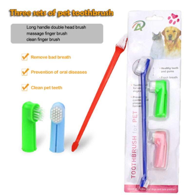 Three-piece Dog Toothbrush Double Head Pet Dog Tee... – Grandado