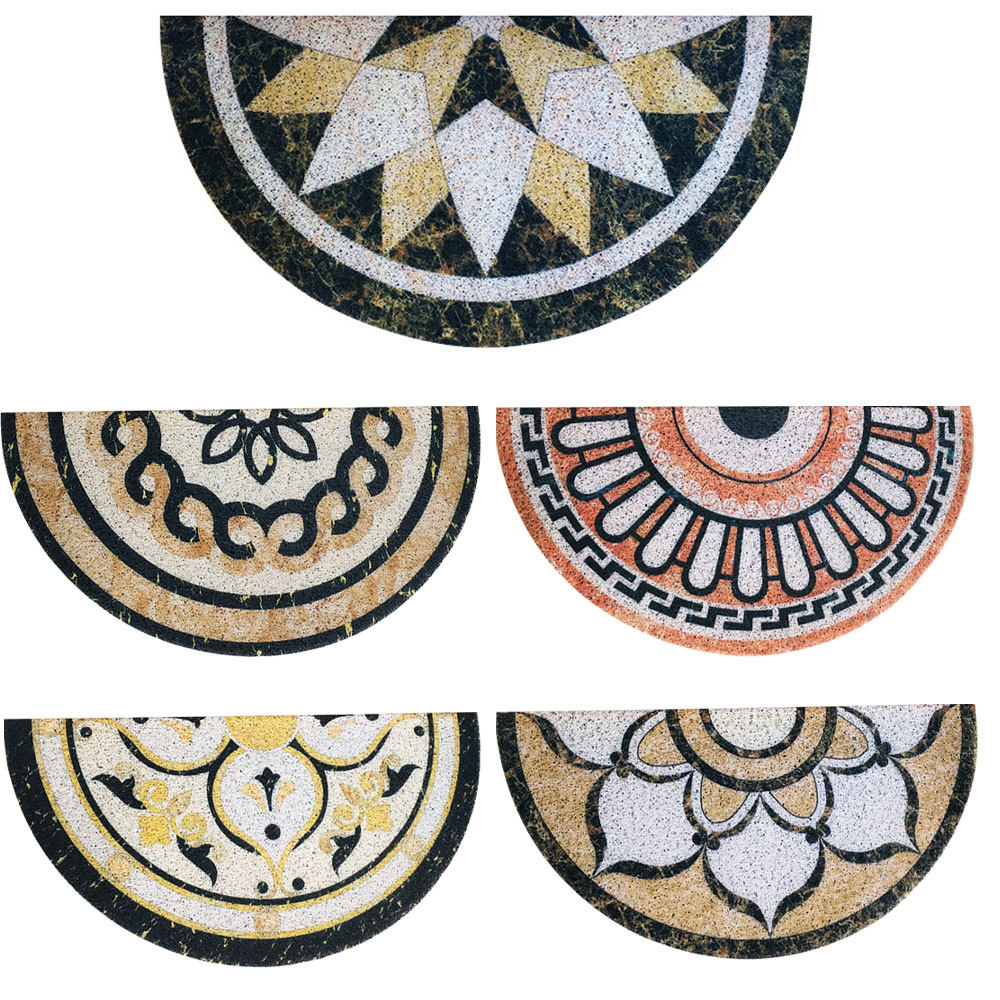 Marble Pattern Half-round Shap Outdoor Mat Black W... – Grandado