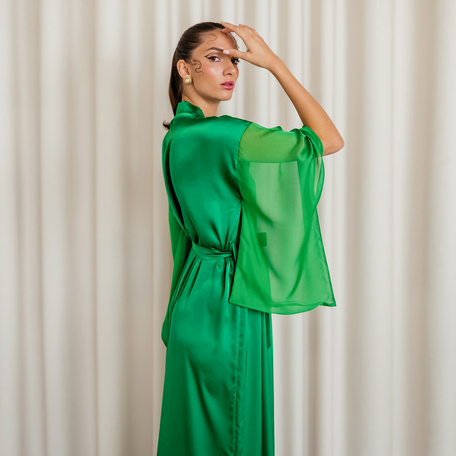 Hiloc Chic Satin Robe Long Sleeves Robes Women'... – Grandado