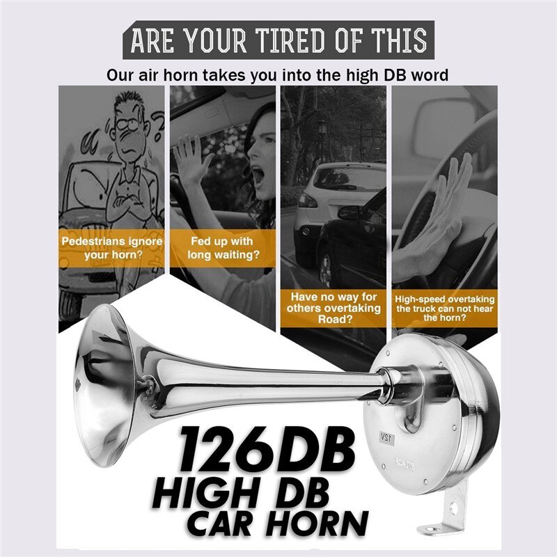 12V 126DB Car Universal Super Loud Air Horn Chrome... – Grandado
