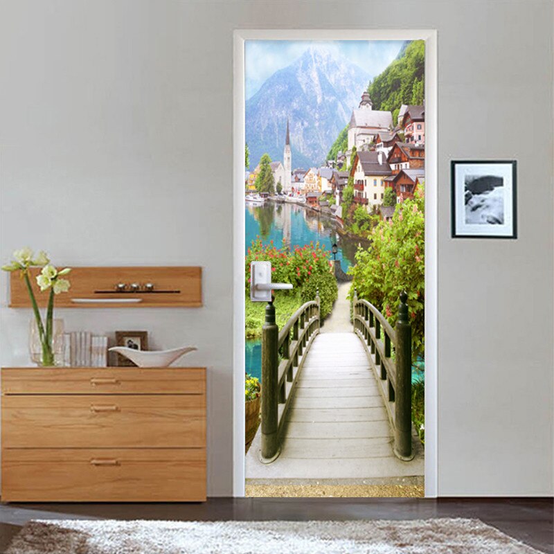 3D Nature Landscape Bridge Door Sticker Living Roo... – Grandado