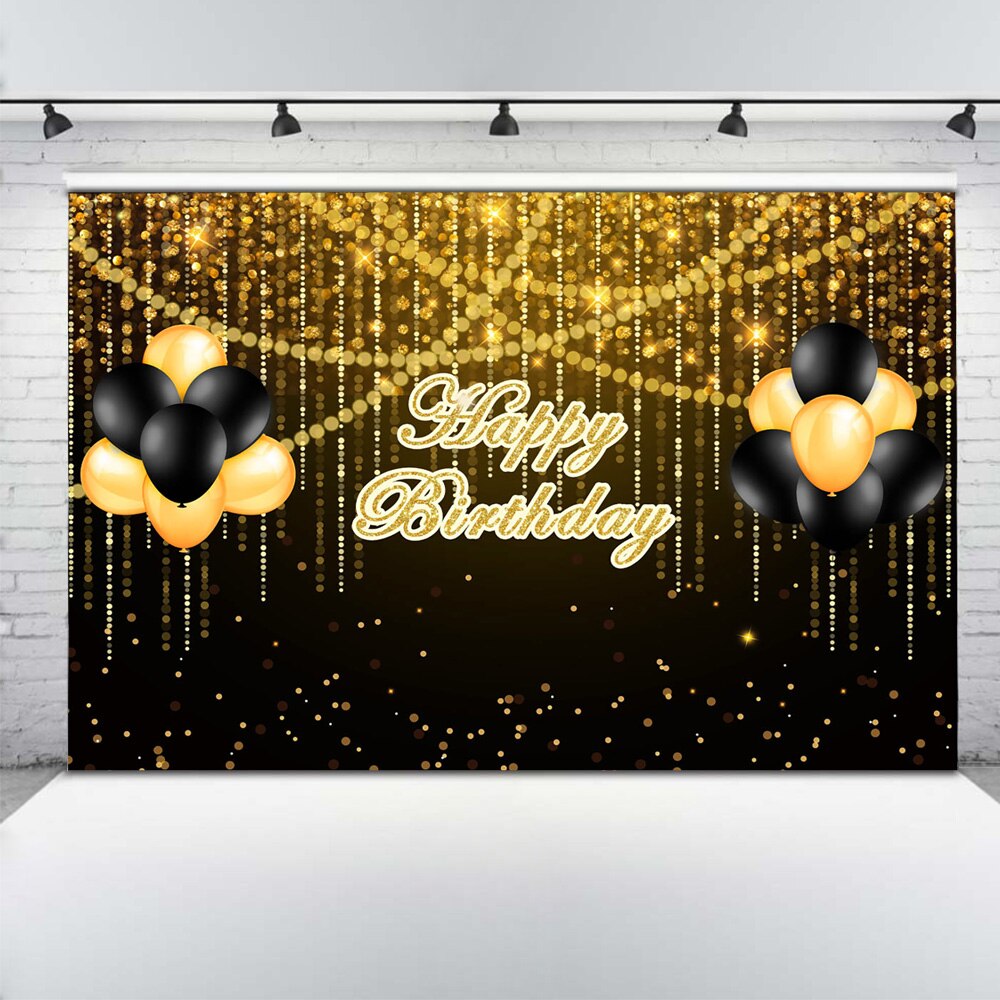 Golden Glitter Happy Birthday Backdrop Photocall B... – Grandado