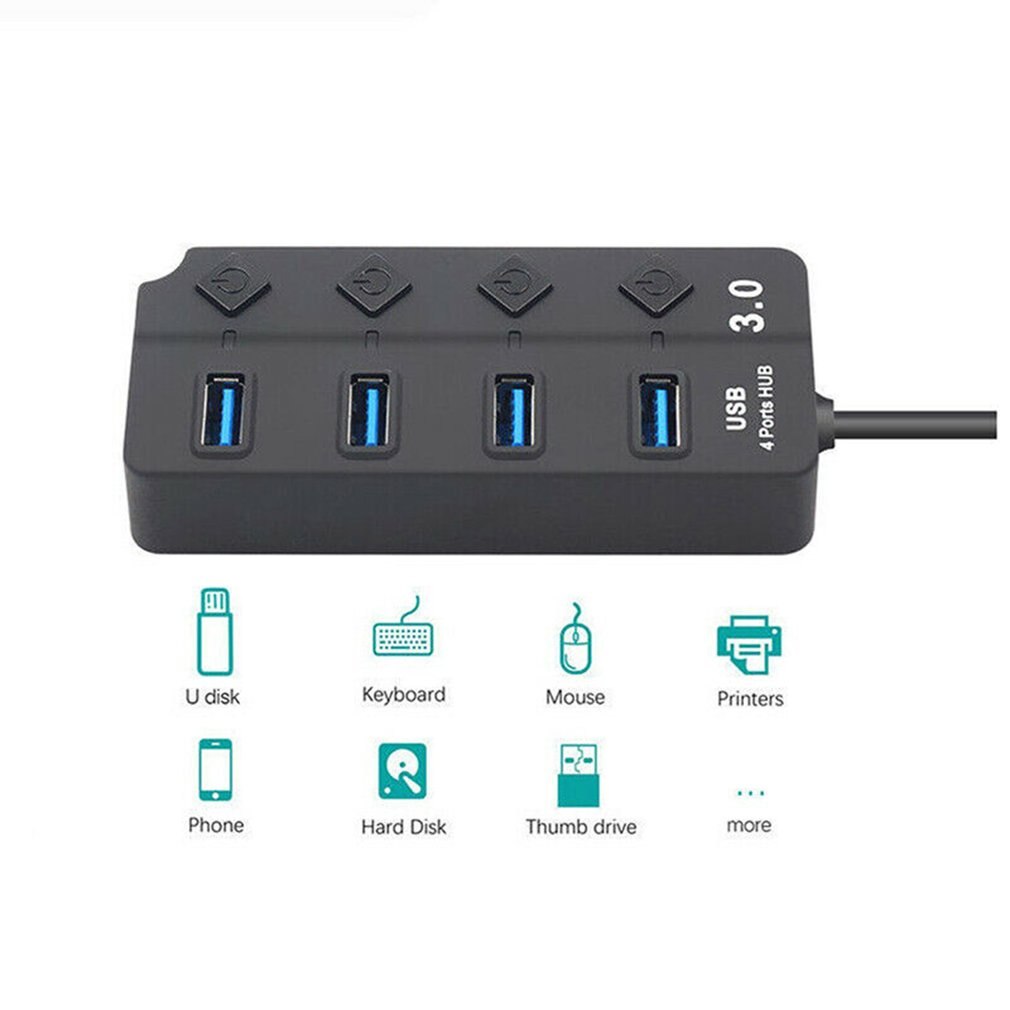 4 Ports USB 3,0 Hub 5Gbps High Speed On Off Schalt... – Vicedeal