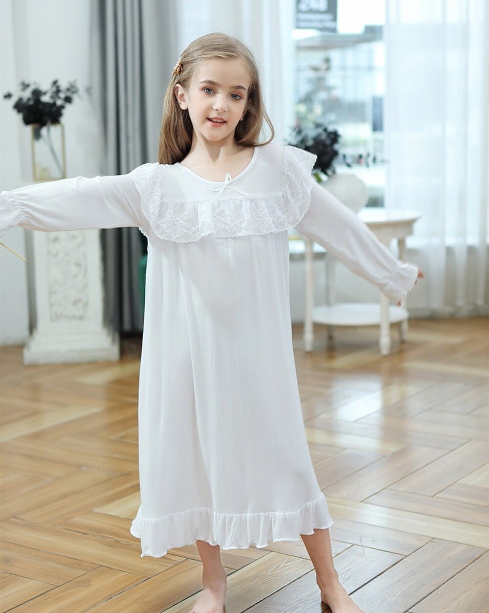 Kids Girls Night Dress Long-Sleeved Modal Long Pri... – Vicedeal