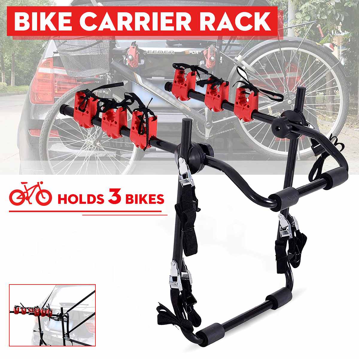 3-Bike Trunk Mount Racks Cycling Bicycle Stand Qui... – Grandado