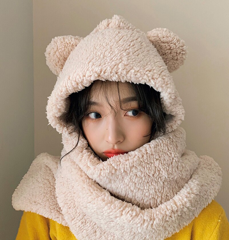 autumn winter soft cotton plush cute bear ear scar... – Grandado