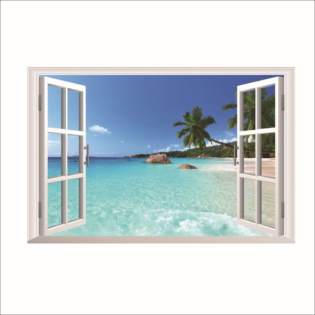 Large Removable Beach Sea 3D Window Decal WALL STI... – Grandado