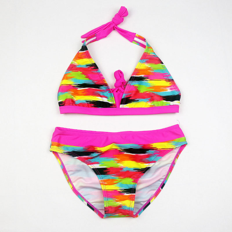 Swimsuits For Girls Bikinis Sets Striped Rainbow C... – Vicedeal