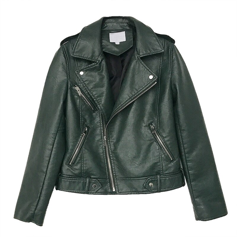 Spring Autumn Leather Jacket Women Green Short Mot... – Vicedeal
