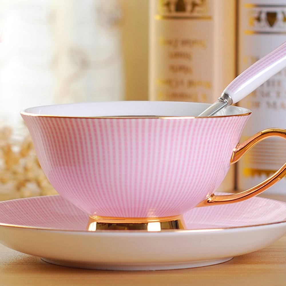 British Style Pink Gold Bone China Coffee Cup and ... – Vicedeal