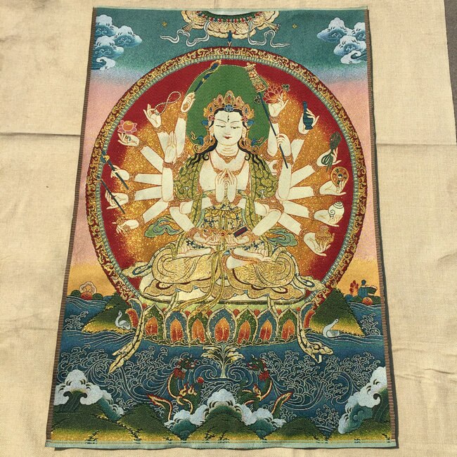 Tibetan Buddha Silk Embroidery Nepalese Golden Sil... – Grandado