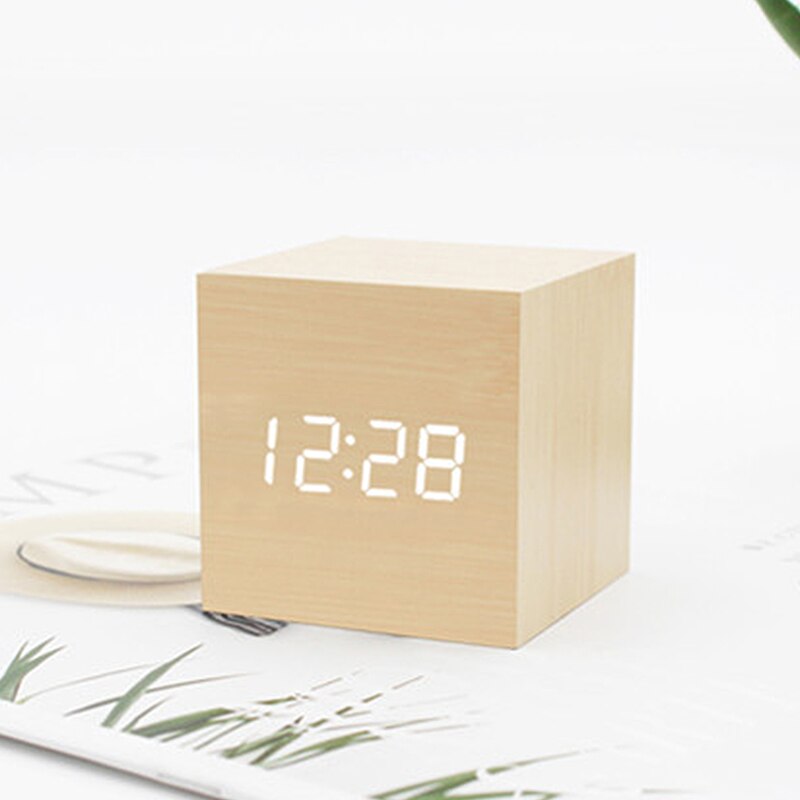 Digital Wooden Square Alarm Clock Wood Retro Glow ... – Vicedeal