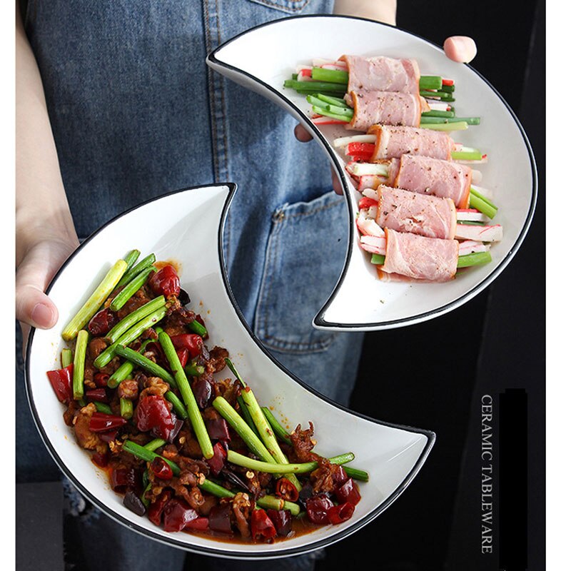 Ceramic Tableware Moon Shape Plate Set Kitchen Acc... – Vicedeal