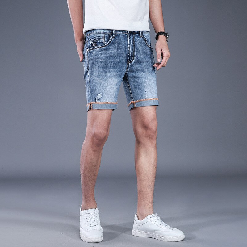 Heren Ademend Hoge Stretch Denim Shorts Mannelijke... – Grandado