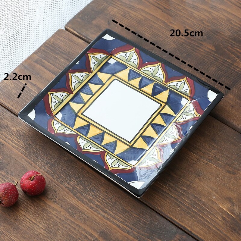 Square hand painted flower ceramic plate fruit sal... – Vicedeal