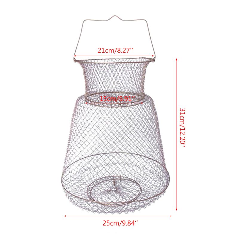 1pc Foldable Steel Wire Fishing Cage Fish Crab Squid Shrimp Trap Spring ...