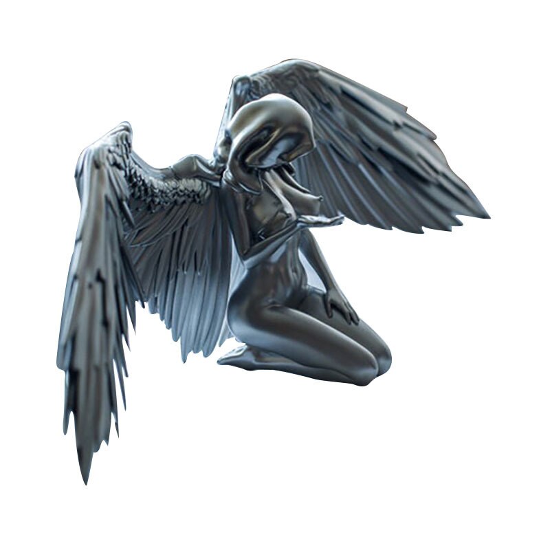 Silver Angel Statue, Art, Female Wings, Kneeling C... – Grandado