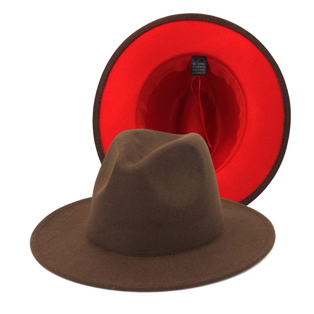 QBHAT Coffee Red Patchwork Men Felt Jazz Fedoras W... – Grandado
