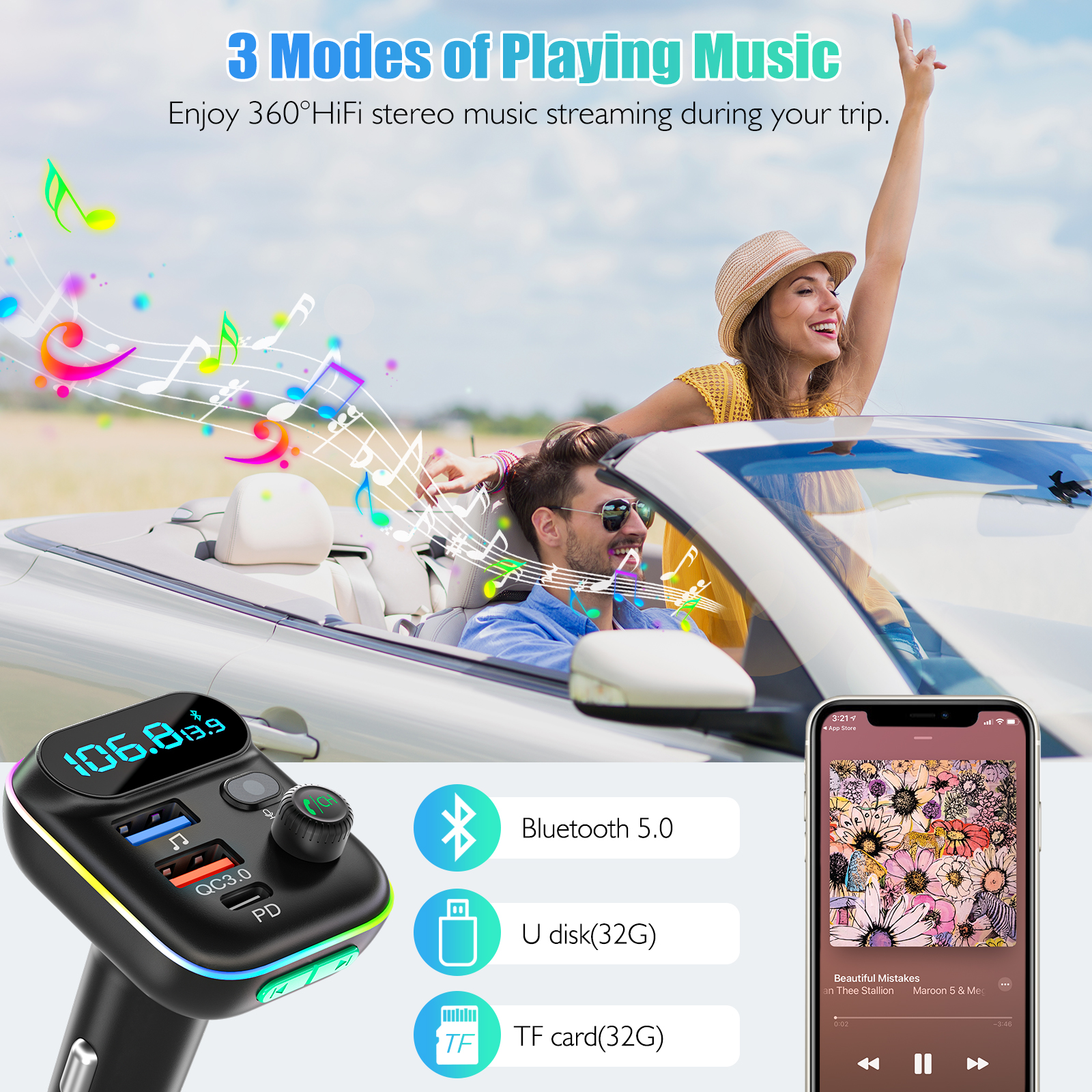 Lencent fm-sändare trådlös bluetooth 5.0- radio bi... – Vicedeal