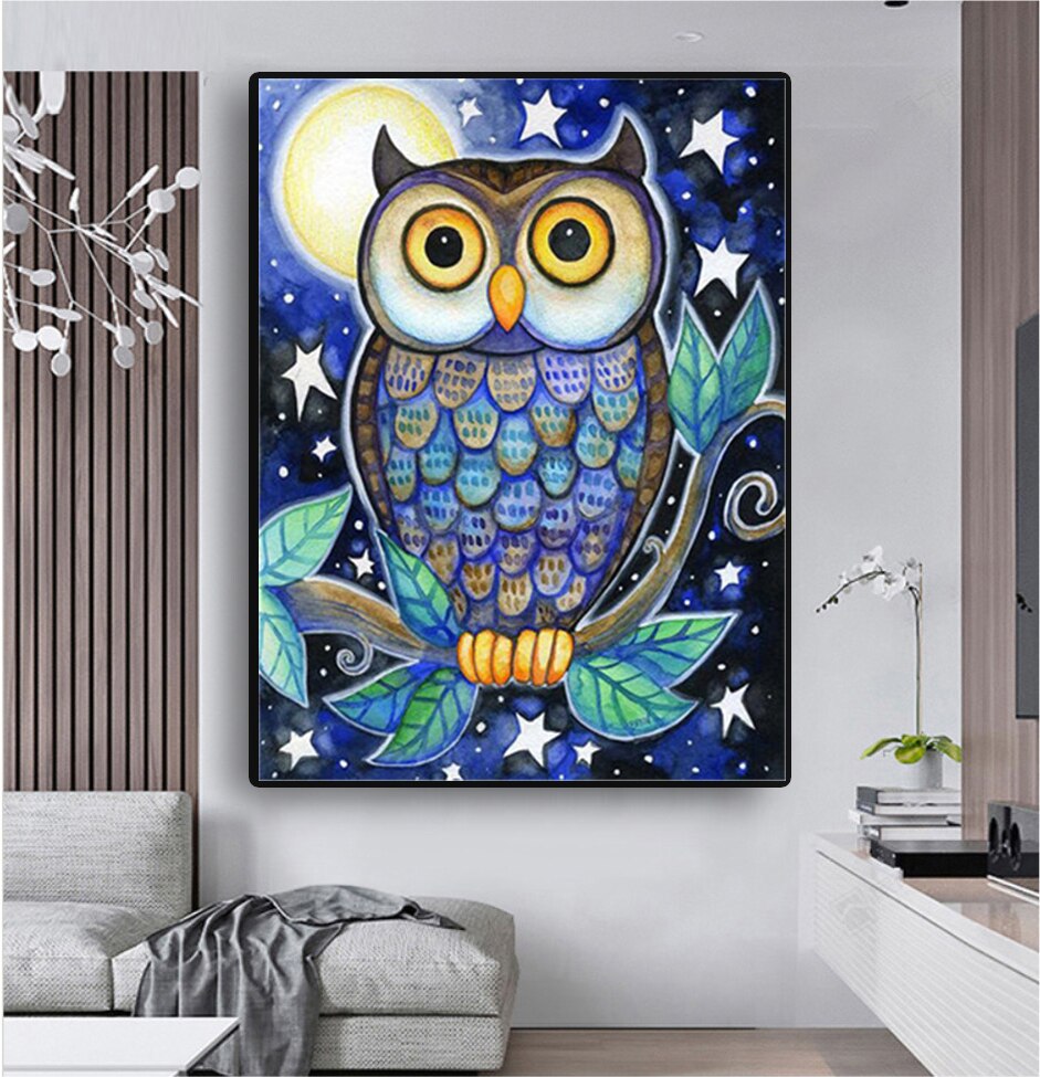 Home decor colorful owl animal painting diy oil pa... – Grandado