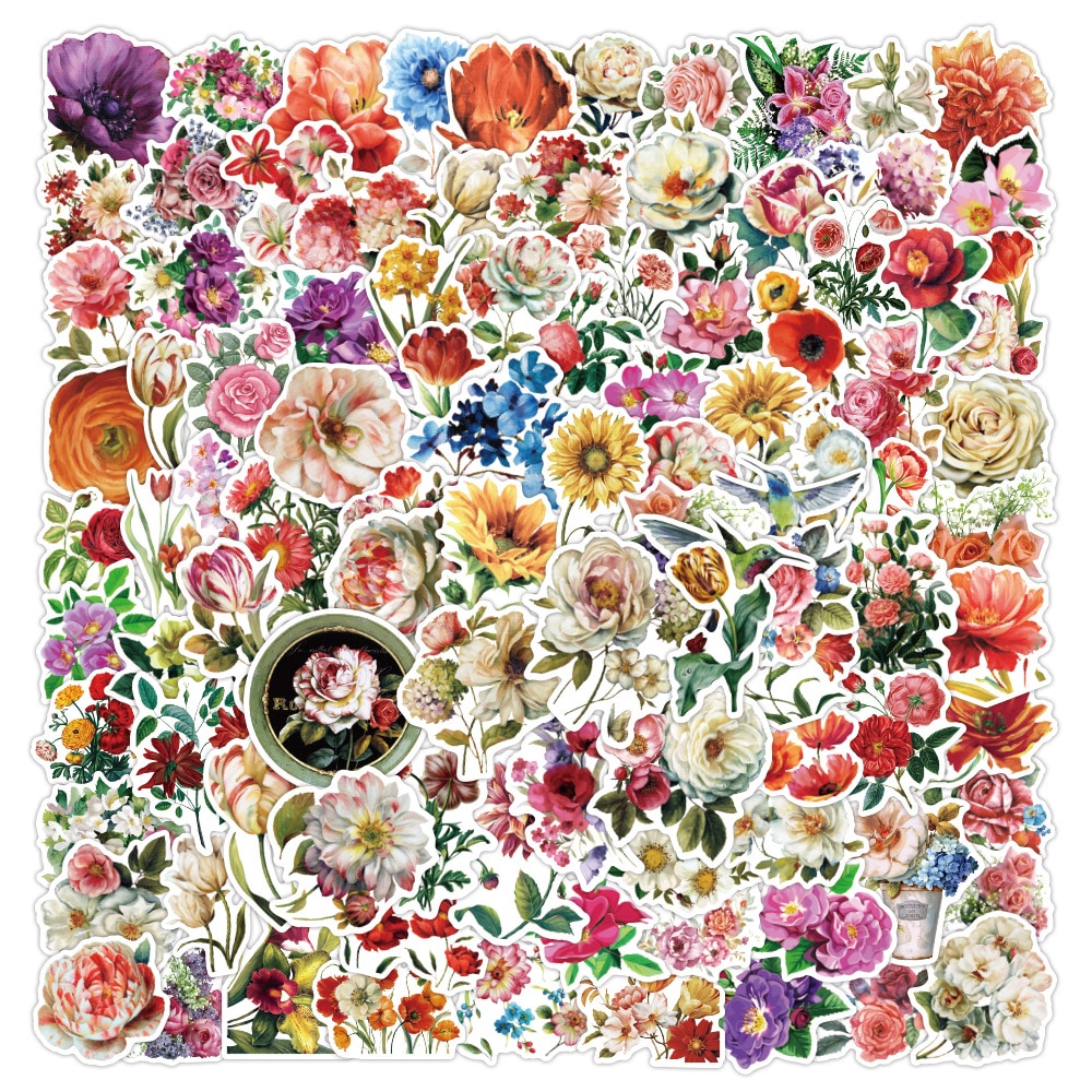 100PCS Various Plant Fresh flowers Roses Stickers ... – Grandado