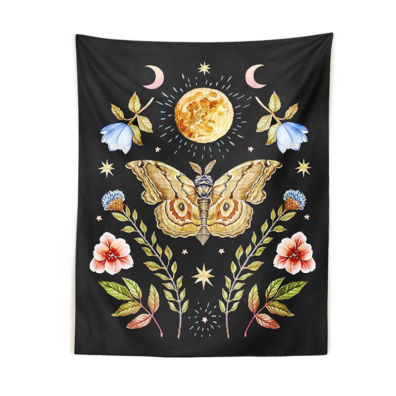 Moon Phase Tapestry Bloem Mot Muur Opknoping Zwart... – Vicedeal