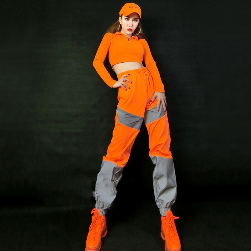 Hip Hop Costumes Adults Orange Top Reflective Pant... – Grandado