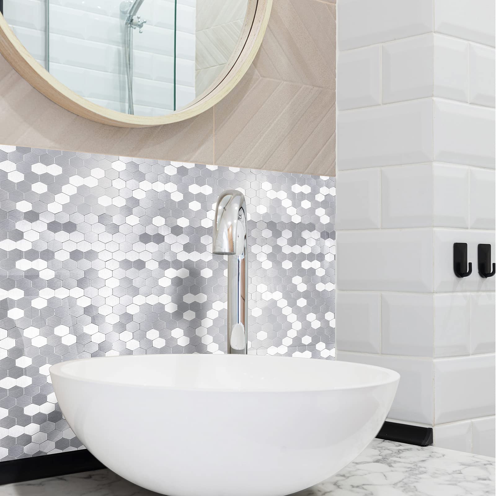 Peel And Stick Backsplash Beige And Silver Kitchen... – Vicedeal