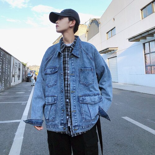 Men Jackets Denim Oversize Hip-hop Big Pockets Tee... – Vicedeal