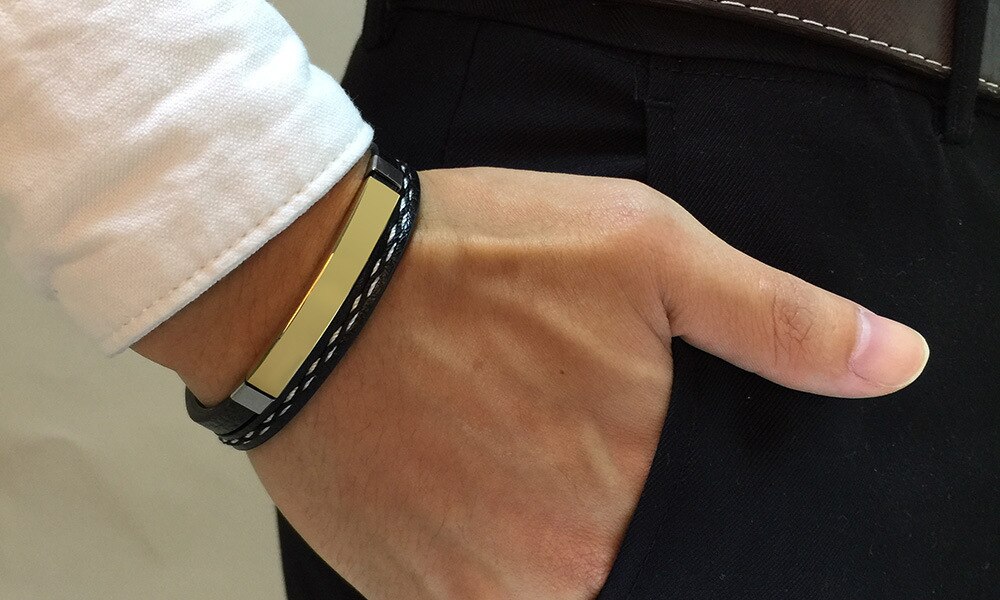 Doreen Box PU Leather Men Gold Color/Black Stainle... – Grandado