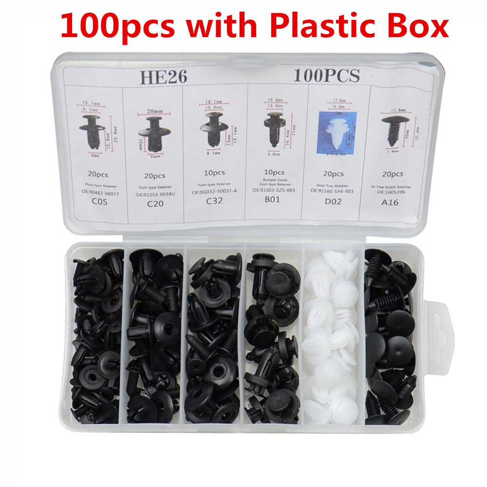 100pcs/set Auto Black Mixed Plastic Fastener Screw... – Grandado