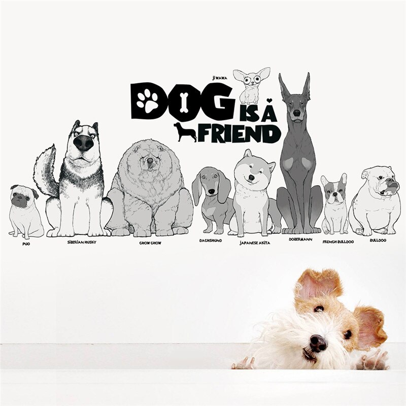 dog friend pug chow chow jiwawa dogs wall sticker ... – Vicedeal