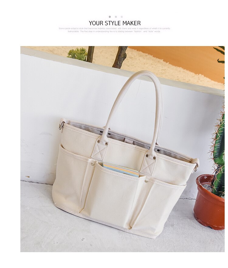 Canvas Cotton Tote Bag with Extra Six Pockets on F... – Grandado