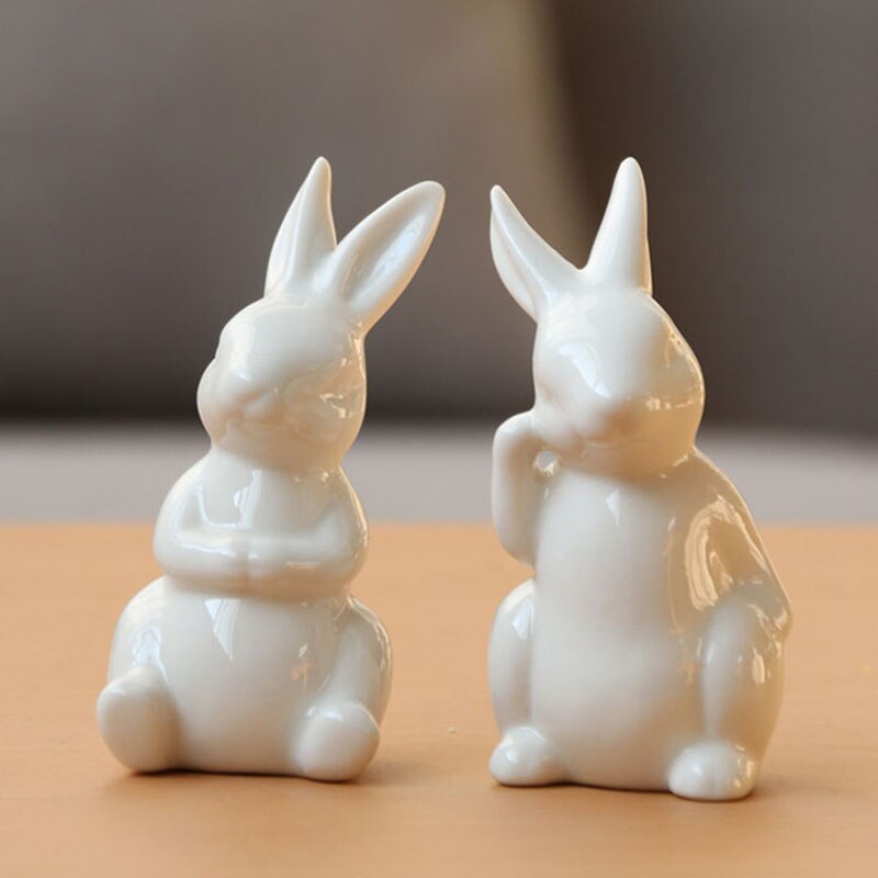 Ceramic Cute Pure White Rabbit Figurines Porcelain... – Grandado