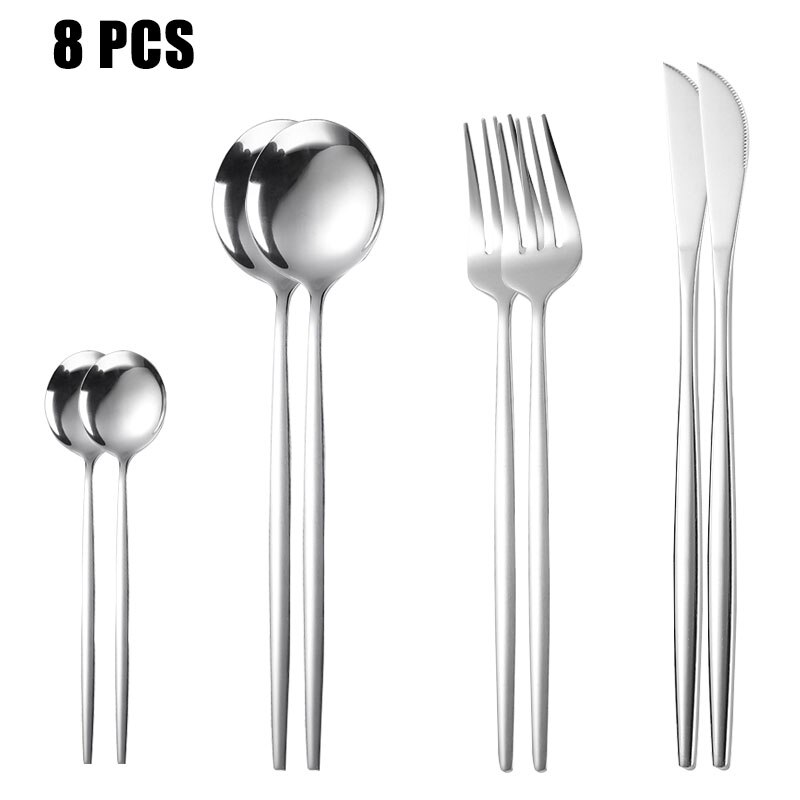 8pcs Black Dinnerware Set Stainless Steel Tablewar... – Vicedeal