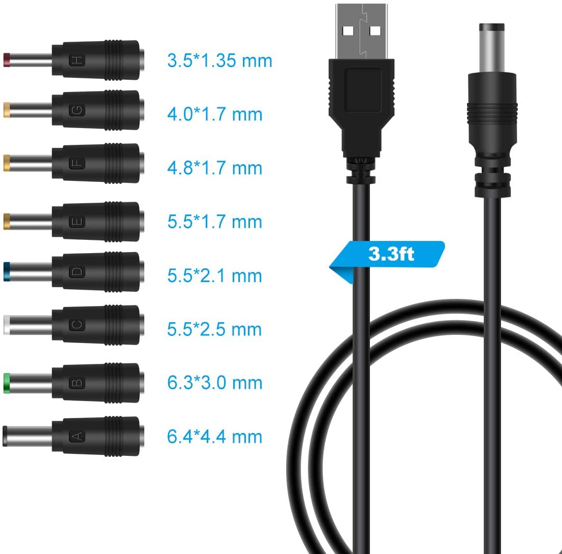 USB zu DC Power Kabel, 8 in 1 Universal 5V DC Jack... – Vicedeal